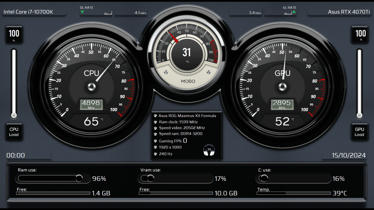 AIDA64 Skin Black Speedometer HUD 1920x1080 - AIDA Skins | AIDA Skins