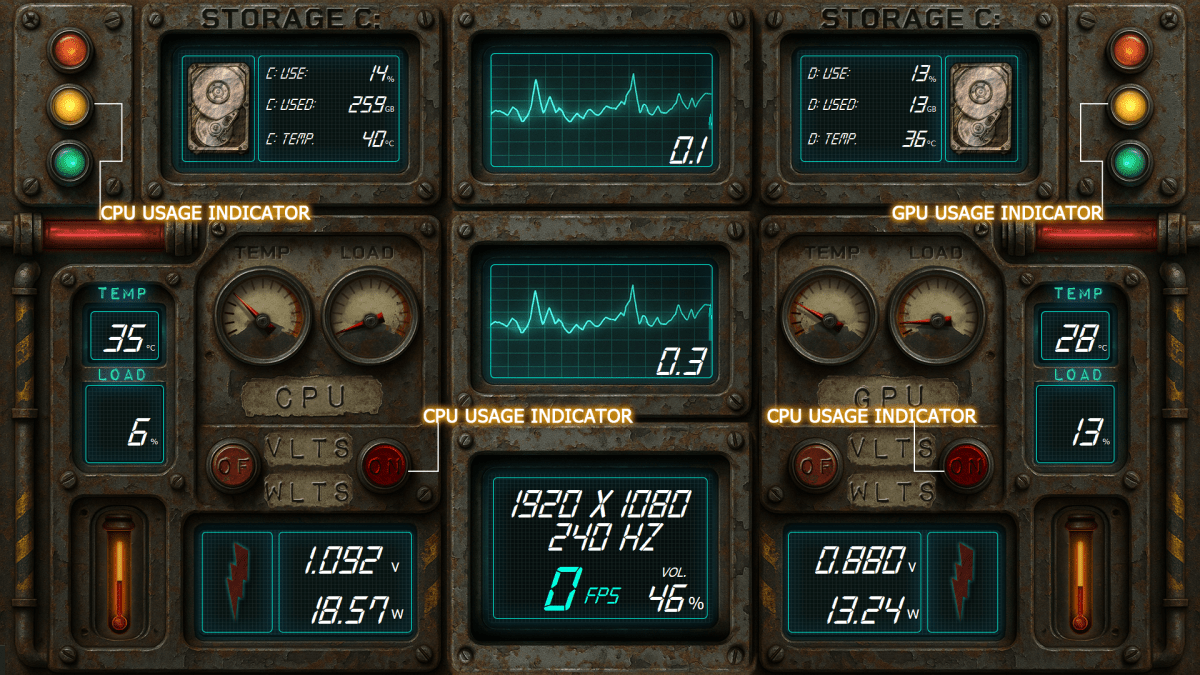 AIDA64 Skin CircuitRust HUD 1920x1080 - AIDA Skins | AIDA Skins