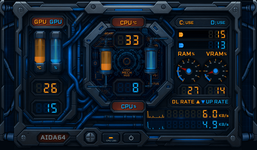 AIDA64 Piel Tron HUD 1024x600 - Pieles AIDA | AIDA Skins