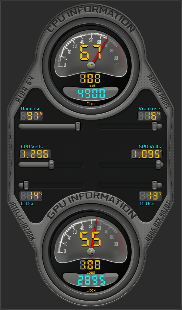 AIDA64 Skin Dual Temp Monitor HUD 600x1024 - AIDA Skins | AIDA Skins