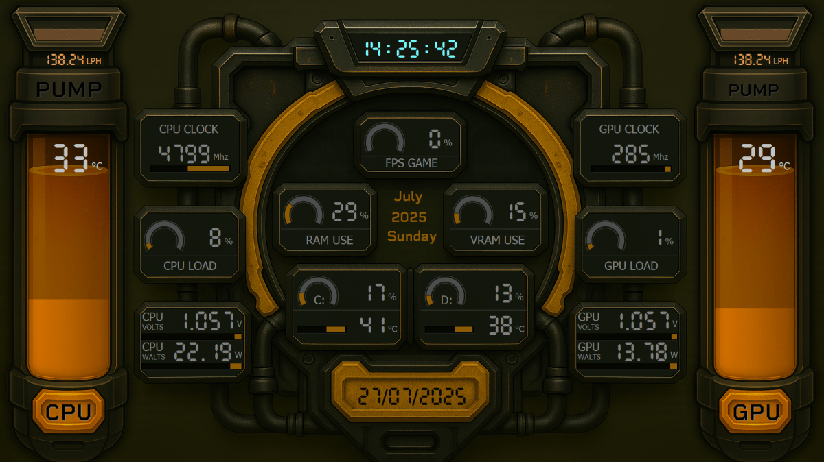 AIDA64 Skin Energy Arc Monitor HUD 1920x1080 - AIDA Skins | AIDA Skins