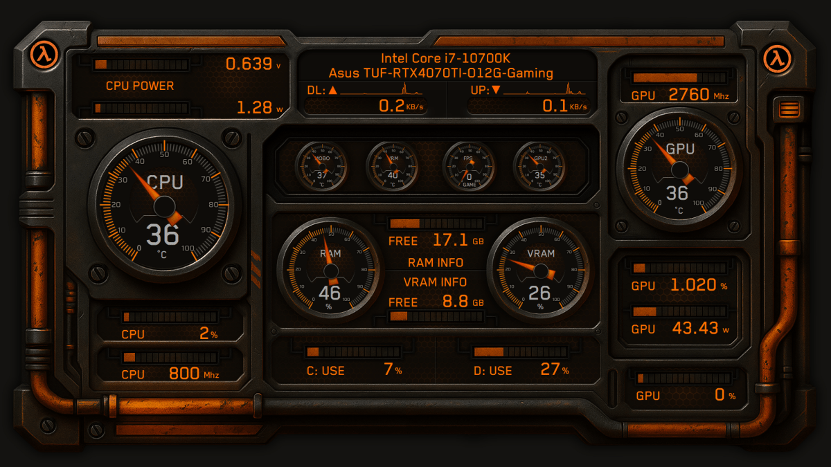 AIDA64 Skin Half Life HUD 1920x1080 - AIDA Skins | AIDA Skins
