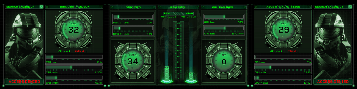 AIDA64 Skin Master Chief HUD 1920x480 - AIDA Skins | AIDA Skins