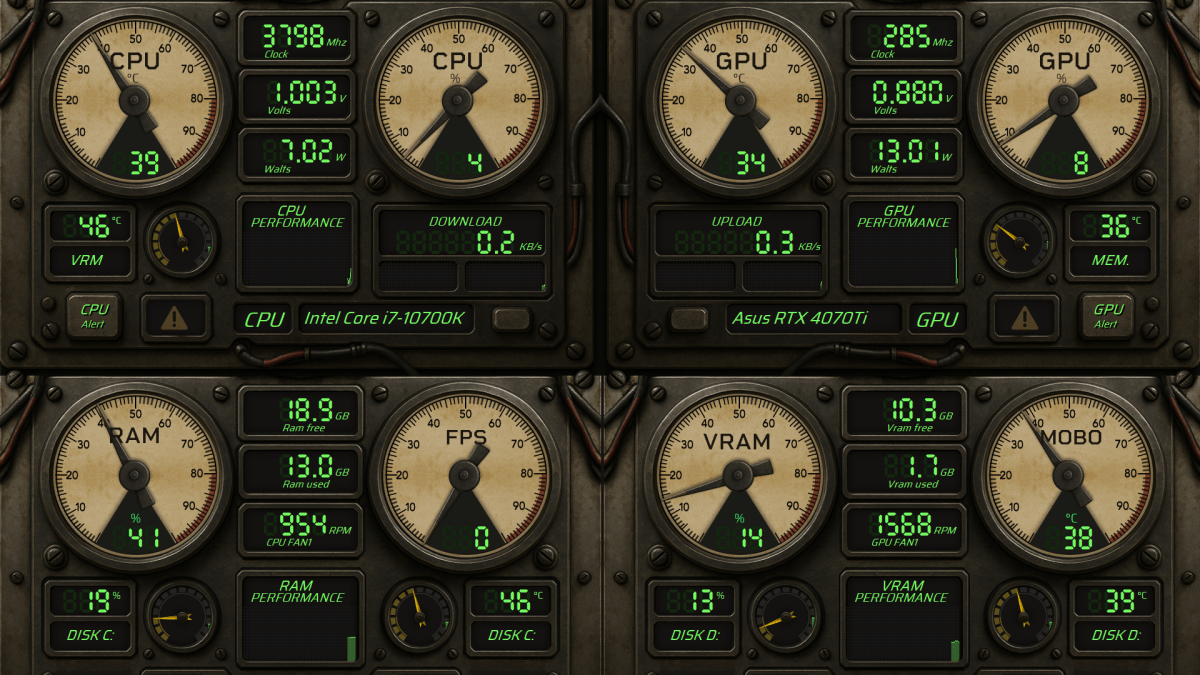AIDA64 Skin Nuclear Gauge Panel HUD 1920x1080 - AIDA Skins | AIDA Skins