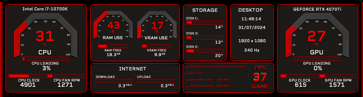 AIDA64 Skin Red Graphite HUD 1920x515 - AIDA Skins | AIDA Skins