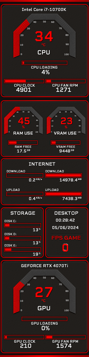 AIDA64 Skin Red Graphite HUD 480x1920 - AIDA Skins | AIDA Skins