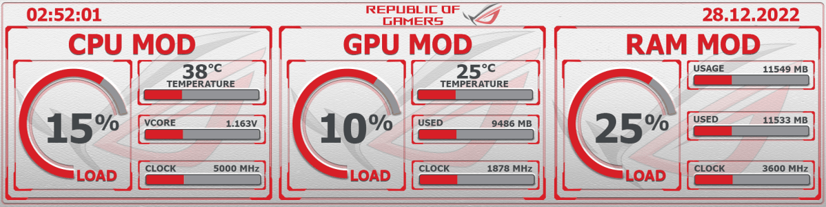 AIDA64 Skin Asus Rog HUD 1920x480 - AIDA Skins | AIDA Skins