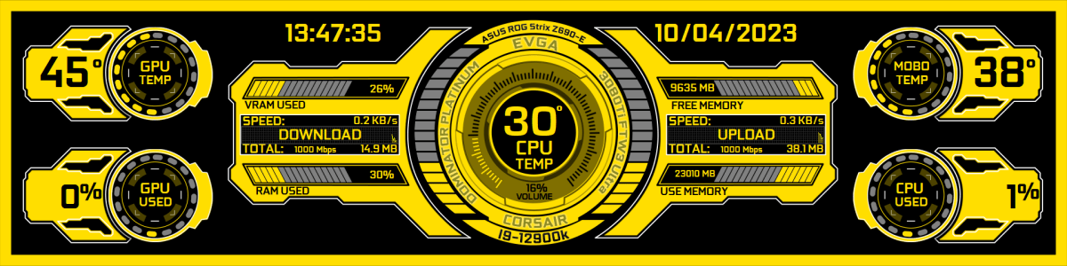 AIDA64 Skin Black/Yellow HUD 1920x480 - AIDA Skins | AIDA Skins