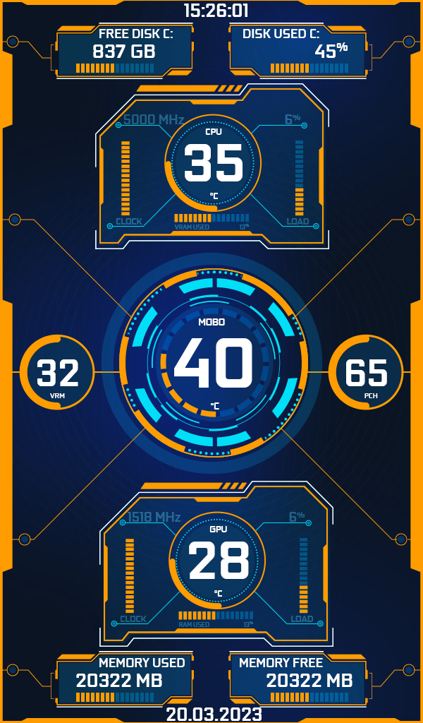 AIDA64 Skin Blue and Yellow HUD 600x1024 - AIDA Skins | AIDA Skins