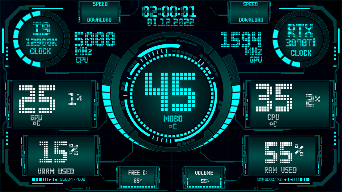 AIDA64 Skin Blue Tech HUD 1920x1080 - AIDA Skins | AIDA Skins