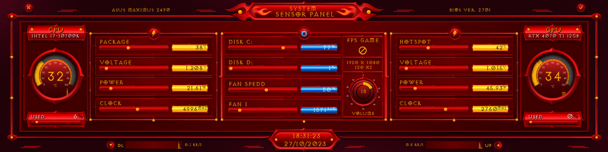 AIDA64 Skin Diablo HUD 1920x480 - AIDA Skins | AIDA Skins
