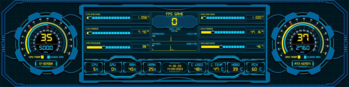 AIDA64 Skin Firestorm HUD 1920x480 - AIDA Skins | AIDA Skins