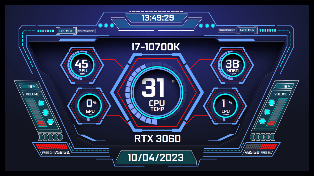 Aida64 Skin Futuristic Hud 1920x1080 Aida Skins Aida Skins