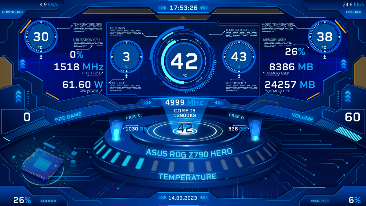 AIDA64 Skin Futuristic Space HUD 1920x1080 - AIDA Skins | AIDA Skins