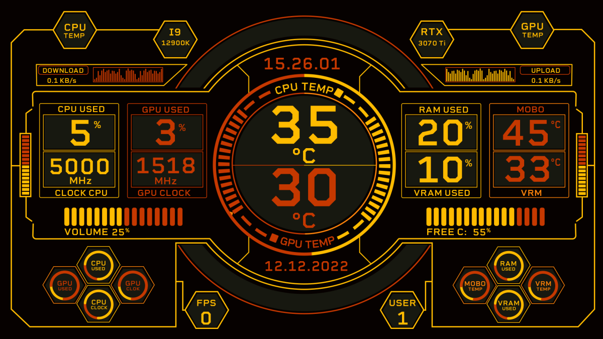 AIDA64 Skin Modern Sci-fi Red/Yellow HUD 1920x1080 - AIDA Skins | AIDA ...