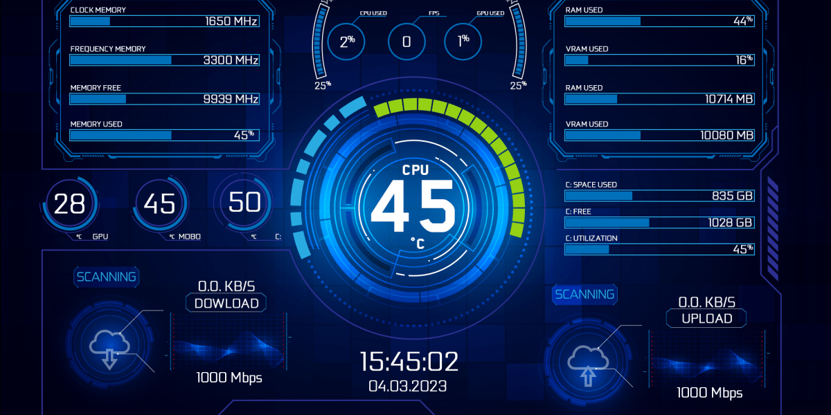 AIDA64 Skin Neon Blue HUD 1920x1080 - AIDA Skins | AIDA Skins