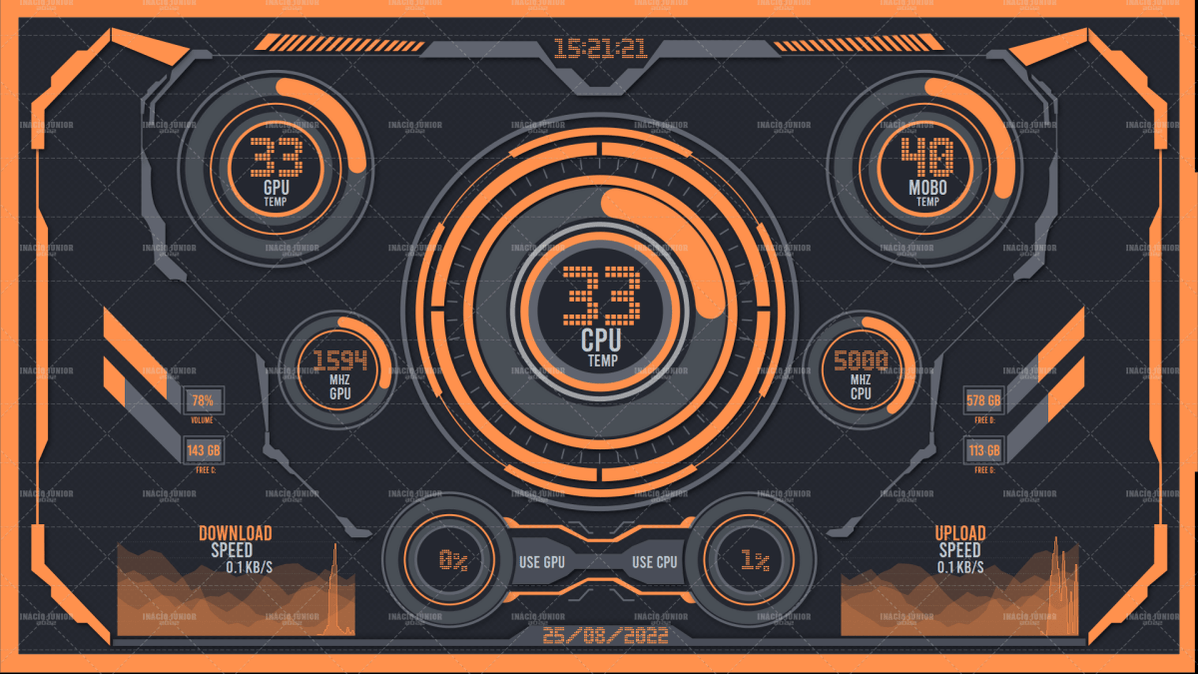 AIDA64 Skin Sci-fi Reactor HUD 1920x1080 - AIDA Skins | AIDA Skins