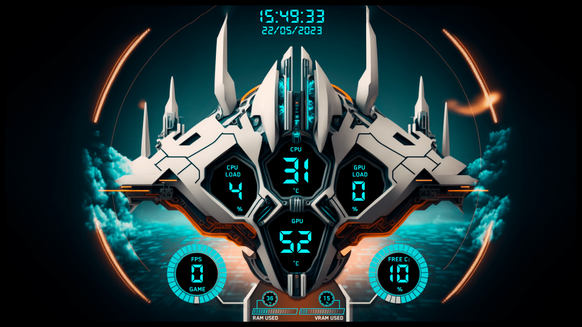 AIDA64 Skin Spaceship HUD 1920x1080 - AIDA Skins | AIDA Skins