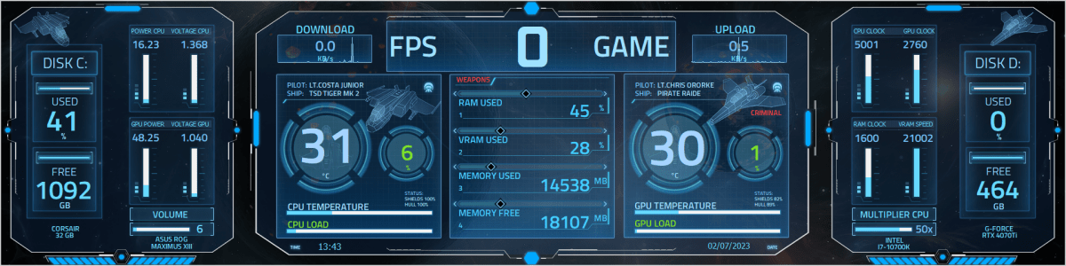 AIDA64 Skin Starfield HUD 1920x480 - AIDA Skins | AIDA Skins