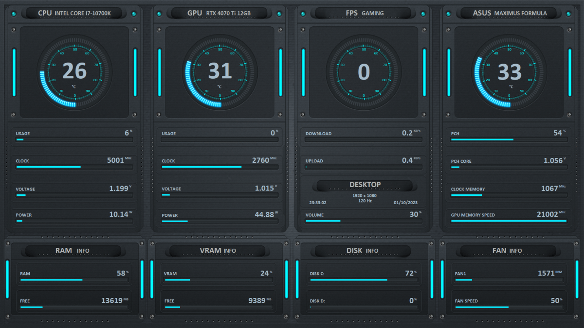 AIDA64 Skin Tron HUD 1920x1080 - AIDA Skins | AIDA Skins
