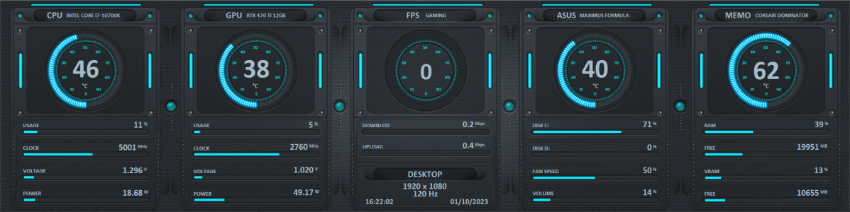 AIDA64 Skin Tron HUD 1920x480 - AIDA Skins | AIDA Skins